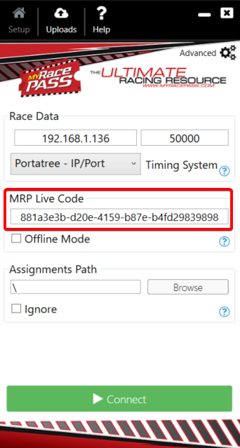 Connecting MRP Live for Drag to Portatree – MyRacePass Support