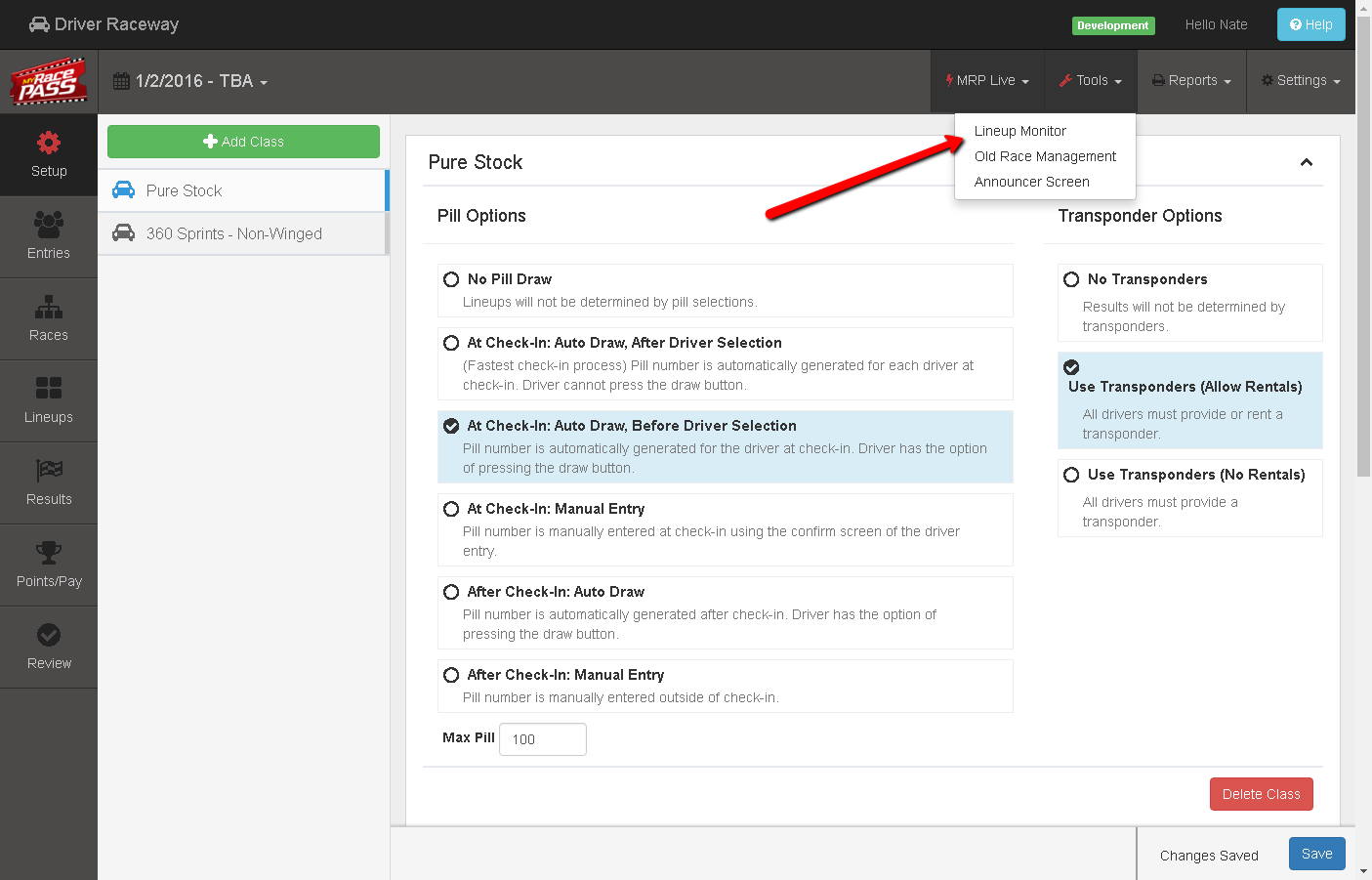 Using the Lineup Monitor screen to display lineups. – MyRacePass Support